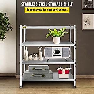 VBENLEM Stainless Steel Shelving 46.8x18.5 Inch 4 Tier Adjustable Shelf Storage Unit Stainless Steel Heavy Duty Shelving for Kitchen Commercial Office Garage Storage 330lb Per Shelf