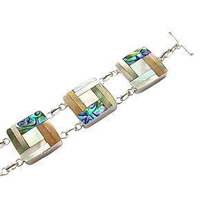Swimmi Natural Abalone Shell Two Tones Mother of Pearl 925 Sterling Silver Bracelet Handmade Women Jewelry SF026
