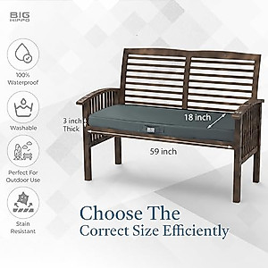 Big Hippo Foam Outdoor Bench Cushion 59 x 18 x 3 Inch, Thickened Soft Patio Furniture Cushions Porch Garden Cushions with Handle and Adjustable Straps-Grey