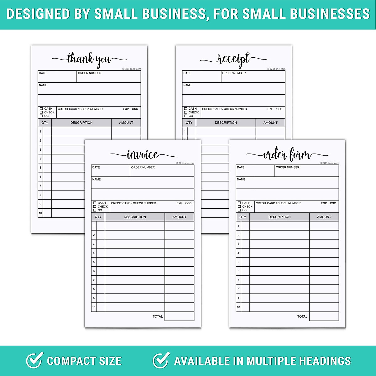 321Done Thank You Receipt Book, 3.4x5.5 Handheld 2-Part Carbonless, Made in USA, Carbon Duplicate Copy Sales Order Form, Invoice Pad, Cute Convenient for Small Boutique Business (50 Sets) White/Yellow