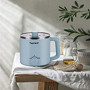 Topwit Hot Pot Electric, Electric Pot, 1.6L Ramen Cooker, Multifunctional Electric Cooker for Pasta, Shabu-Shabu, Oatmeal, Soup and Egg with Over-Heating Protection, Boil Dry Protection, Blue