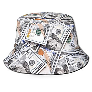 Unisex One Hundred Us Dollars Bucket Hat Summer Fisherman Cap Travel Bucket Beach Sun Hat