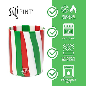 Silipint: Silicone 12oz Rocks Glasses: 2 Pack - Peppermint & Poinsettia - Reusable, Sustainable, Unbreakable, Holiday Parties