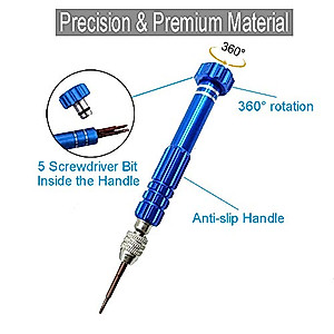 Eyeglass Repair Kit, 5-in-1 Multifunctional Precision Screwdriver Set (torxT5~T6,+1.5,-1.5,star0.8) with Mini Keychain Screwdriver for Glasses, Cellphone, Electronics, Watch, Laptop, Jewelry