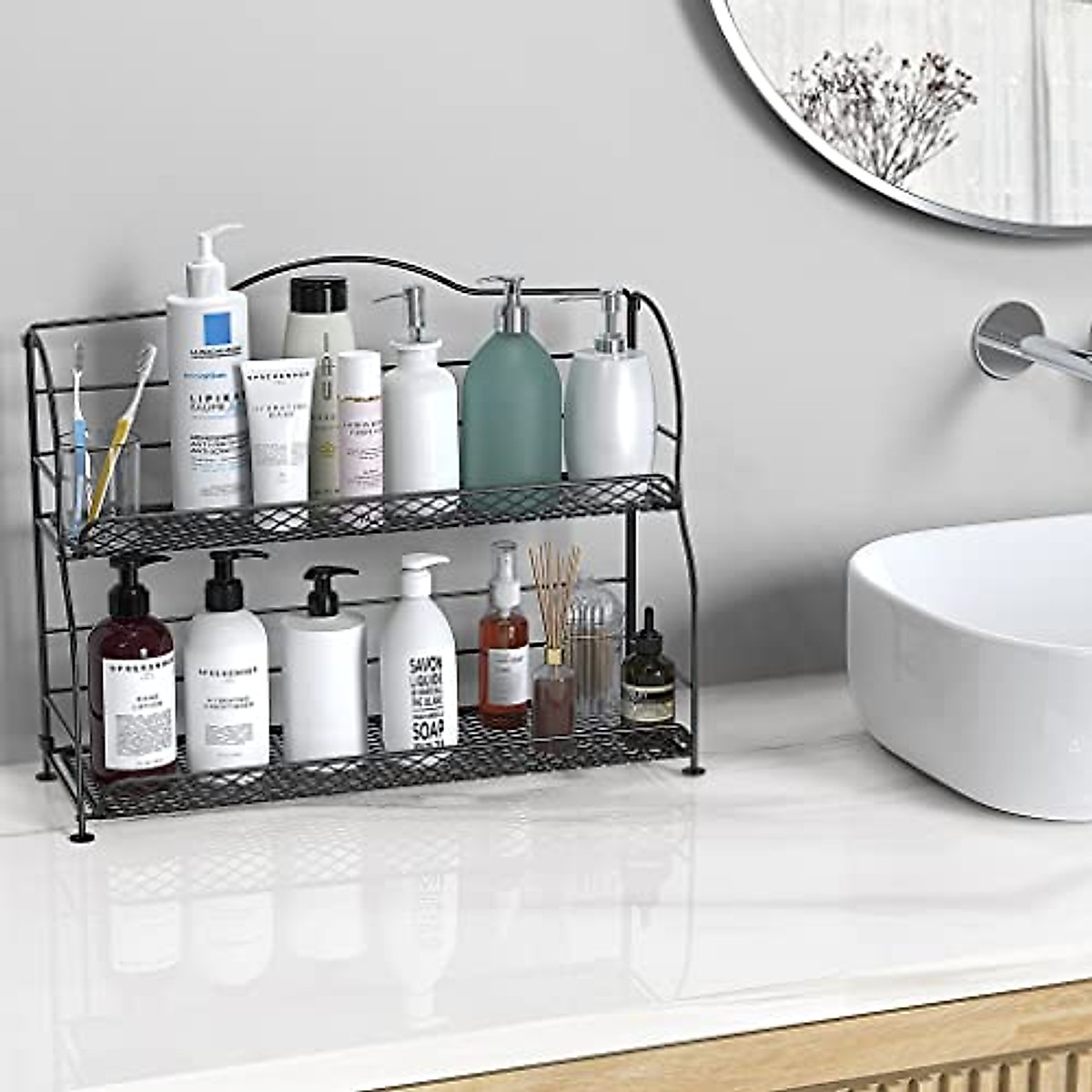 Cisily Bathroom Counter Organizer, Countertop Organizer and Storage Bedroom, 2-Tier Kitchen Spice Rack Shelf Organization, Room Makeup Desk Sink Care Organizer