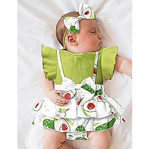 TyeSmo Baby Girl Dresses 9-12 Months Baby Girl Clothes Ruffle Short Sleeve Onesie Outfit Suspenders Baby Girl Romper Dresses for Baby Girls Summer Avocado Green