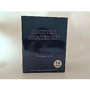 Cocktail Shaker Set Bartender Kit 13 Piece, Cocktail Kit Bar Set, Shaker Cocktail Kit with Bamboo Stand, Mixing Spoon, Muddler, Bottle Stoppers, Liquor Pourers, Strainer