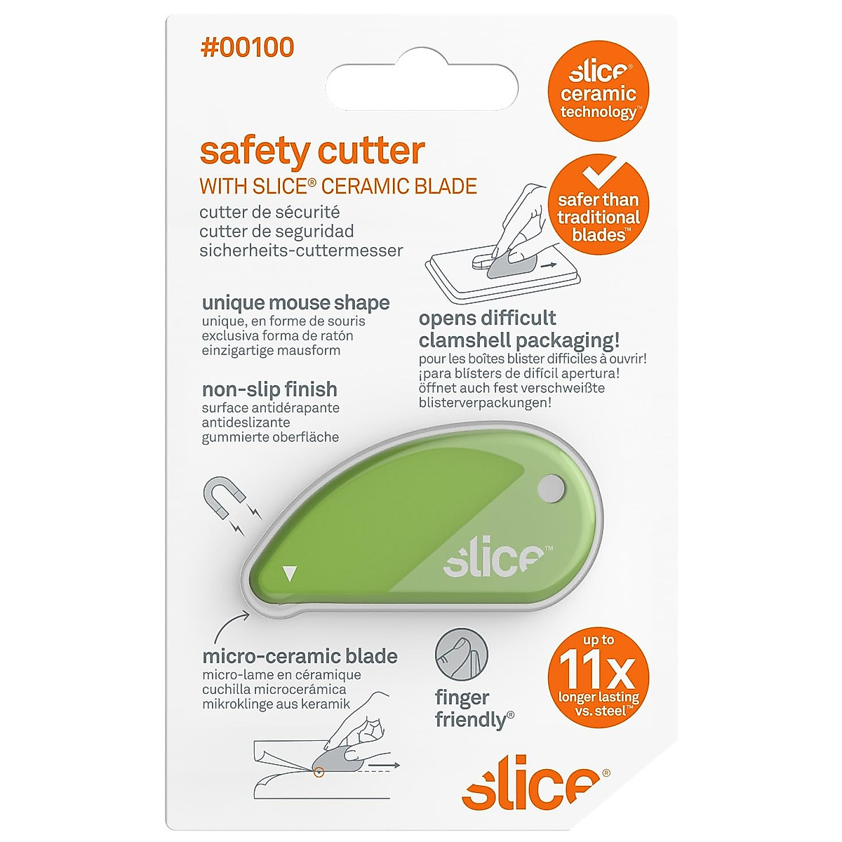 Slice Ceramic Blade, Safety Cutter Finger Friendly, Cuts Blister Packaging, Paper & Ideal for Outline Trims of Shapes or Coupons, 1 Pack, Green