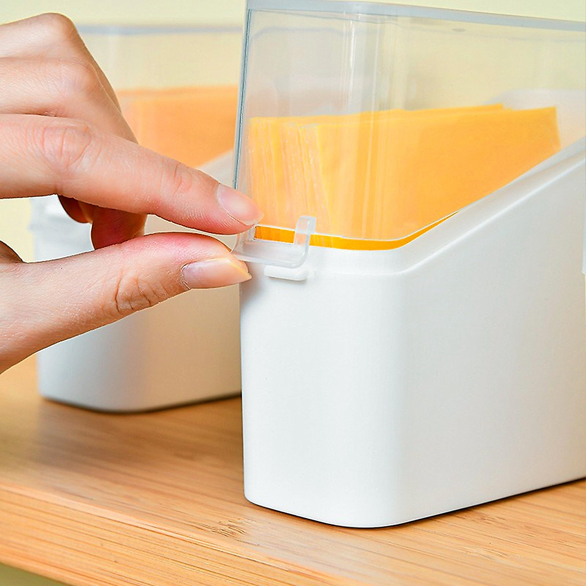 CREHNIL Cow Cheese Slice Holder Storage Container For Refrigerator Sliced Shredded Keeper Containers For Fridge (White)