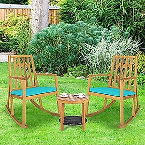 ZHYH Rocking Chair Acacia Arm Cushion Sofa Garden Deck Turquoise