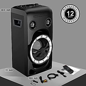 Home Stereo System CD/DVD Player, Bluetooth Party Speaker with Karaoke MIC Ports x 2, Floorstanding Soundsystem with LED Lightshow, Bass/Echo Adjustable