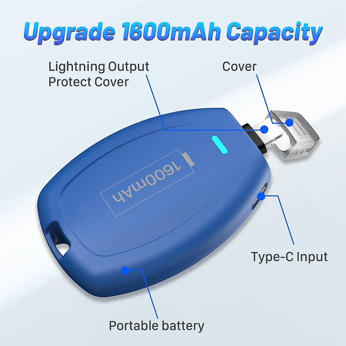 Keychain Portable Charger for iPhone, Airpods, 1600mAh Power Emergency Pod Compatible with iPhone 14/14 Plus/14 Pro Max/13/13 Pro Max/12/12 Mini/12 Pro Max/11 Pro/XS Max/XR/X/8/7/6/6S Phones et, Blue