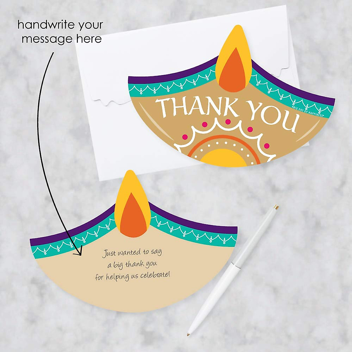 Big Dot of Happiness Happy Diwali - Shaped Thank You Cards - Festival of Lights Party Thank You Note Cards with Envelopes - Set of 12