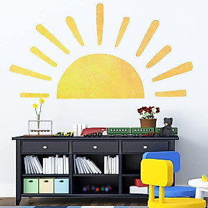 45.6x23.8 Inch Boho Half Sun Wall Decals Removable Sunshine Wall Sticker Vinyl Peel and Stick Half Sun Decals Wall Art for Girls Kids Bedroom Nursery Playroom Decor
