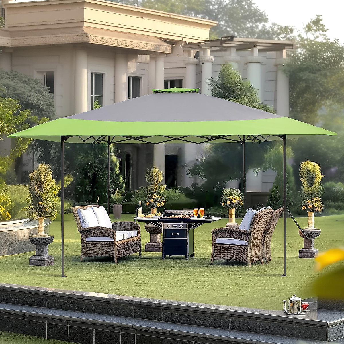 PHI VILLA Easy Set-up 13x13 Pop Up Canopy Gazebo Outdoor Tent Portable 169 sq.ft Sun Shade, Green