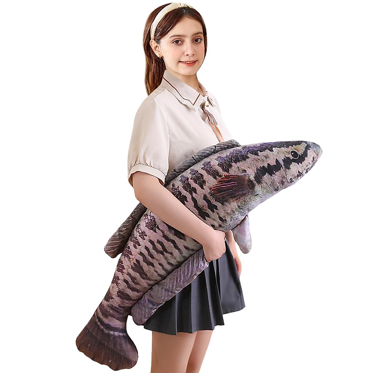 ELAINREN 3D Lifelike Fish Shape Plush Pillow Soft Big Carp Stuffed Toy Cushion, 80cm Giant Simulation Goldfish Plushie Decor Pillow Creative Gifts