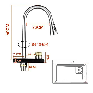 Kitchen Faucet with Pull Down Sprayer Stainless Steel Brushed Nickel Waterfall Faucet Farmhouse Commercial Bar Waterfall Kitchen Sink Faucet,Black