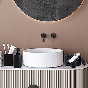 Resin Matte Black Bathroom Accessory Set of 5, Lotion Soap Dispenser, Bathroom Organizer Accessories, Toothbrush Holder, Self Draining Soap Hoder and Bathroom Tumbler for Modern Home Decor