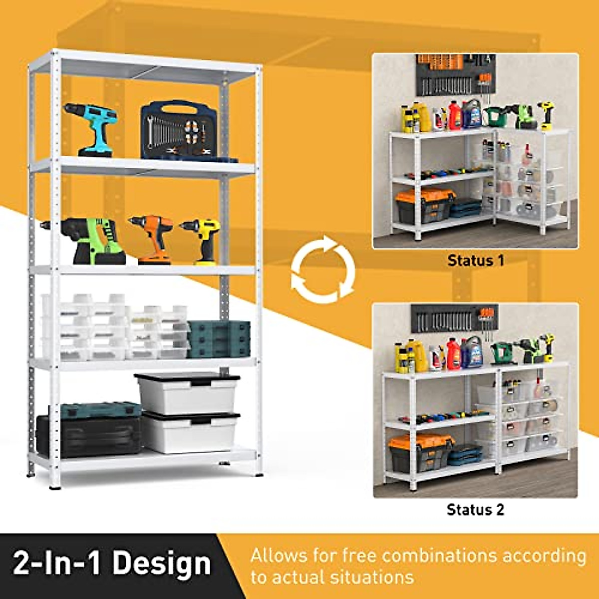 Tangkula Garage Storage Shelves for Free Combination, 5-Tier Heavy Duty Metal Shelving Unit, Multipurpose Organizing Rack for Basement Warehouse Garage, Simple Assembly, 39 x 16 x 74 Inch (1, White)