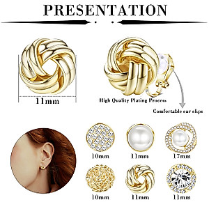 HAIAISO 6 Pairs Clip On Earrings Cubic Zirconia Pearl Knot Twist Clip On Earrings Non Pierced for Women Clip Earrings Set
