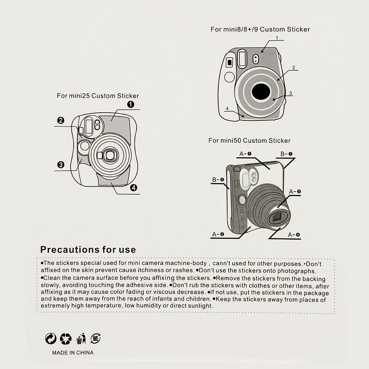 6 Decorative Camera Stickers Compatible with Your Fujifilm Mini Cameras – Color Variety: Light Blue, Pink, Purple, Turquoise, White, Yellow – Deluxe Bundle