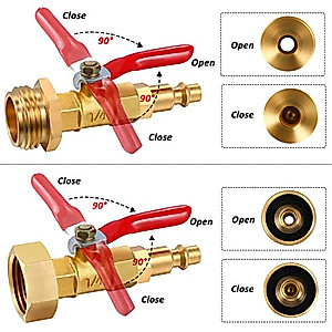 Winterize Adapter with 1/4 Inch Male Quick Connecting Plug and 3/4 inch Male GHT Thread, 1/4 Inch Male Quick Plug and 3/4 Inch Female Garden Hose Threading, Winterize Quick Adapter with Ball Valve