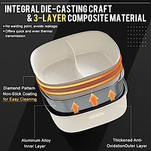 Dezin Hot Pot Electric with Divider, 5.5L Double-Flavor Electric Shabu Shabu Pot, Removable Non-Stick Dual Sided Electric Cooker, 3" Depth Divided Pot with Multi-Power Control, 2 Silicone Ladles