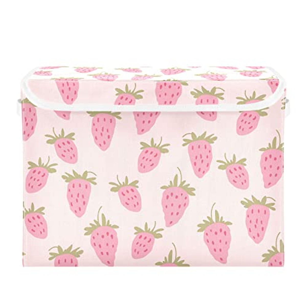 Kigai Pink Strawberry Storage Baskets for Shelves Foldable Closet Basket Storage Bins with Lid for Clothes Home Office Toys Organizers