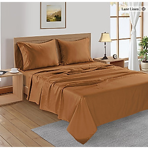 LANE LINEN Bamboo Sheets Queen - 100% Rayon from Bamboo Queen Sheets Set, 4 Pc Sheets for Queen Size Bed, Cooling Sheets, Soft & Breathable Bed Sheets Queen, Deep Pocket Queen Sheets - Pumpkin Spice