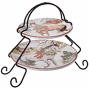Certified International Christmas on the Farm 2-Tier Server (7" and 9" plate), One Size, Mulicolored,22814