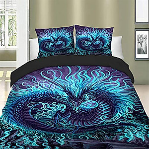 3D Blue Dragon Bedding Set Chinese Dragon Full Queen Duvet Cover Set with Pillow Cases Bed Sheets Twin King Quilt Cover Bed Linen (US Full)