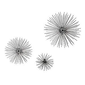 CosmoLiving by Cosmopolitan Metal Starburst 3D Wall Decor, Set of 3 6", 9", 11"W, Silver