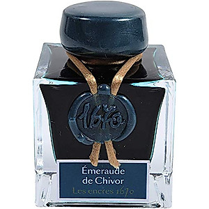 J. Herbin 1670 Anniversary Inks - Gold Sheen 50 ml Bottled - Emerald of Chivor (Emerald Green-Blue Ink)