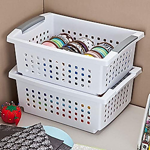 Sterilite Medium Sized Multipurpose Stackable Storage Basket Bin with Flip-Down Rails for Home and Office Organization, White (20 pack)