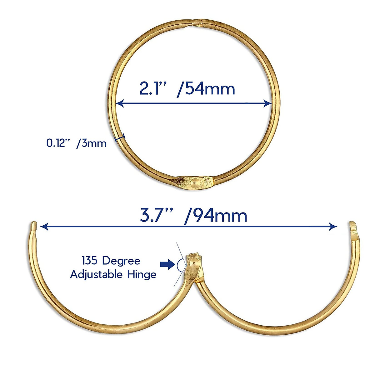 24 Pack Shower Curtain Rings,Rust Proof Shower Curtain Hooks for Bathroom,Circular Decorative Shower Curtain Rings and Hooks for Shower Rod,Metal Rings for Shower Curtain,Loose Leaf Rings(Gold)