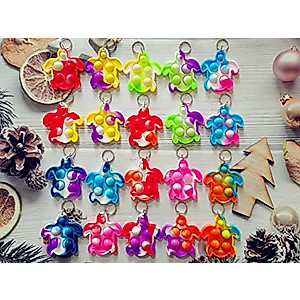 Roaqua 20 Packs Bulk Funny Turtle Mini Pop Varied Rainbow Animal Keychain fidgets Bubble Toys for Kids Children Classroom Students Gift from Teacher， Summer Party Favors Birthday Gift