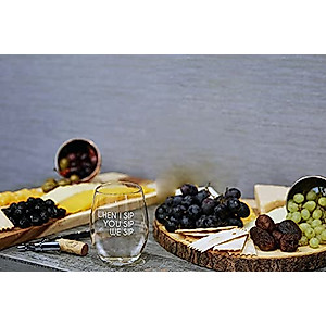 Lushy Wino – When I Sip, You Sip, We Sip. Cute, Novelty, Etched Stemless 16-Ounce Wine Glass with Funny Sayings in Gift Box