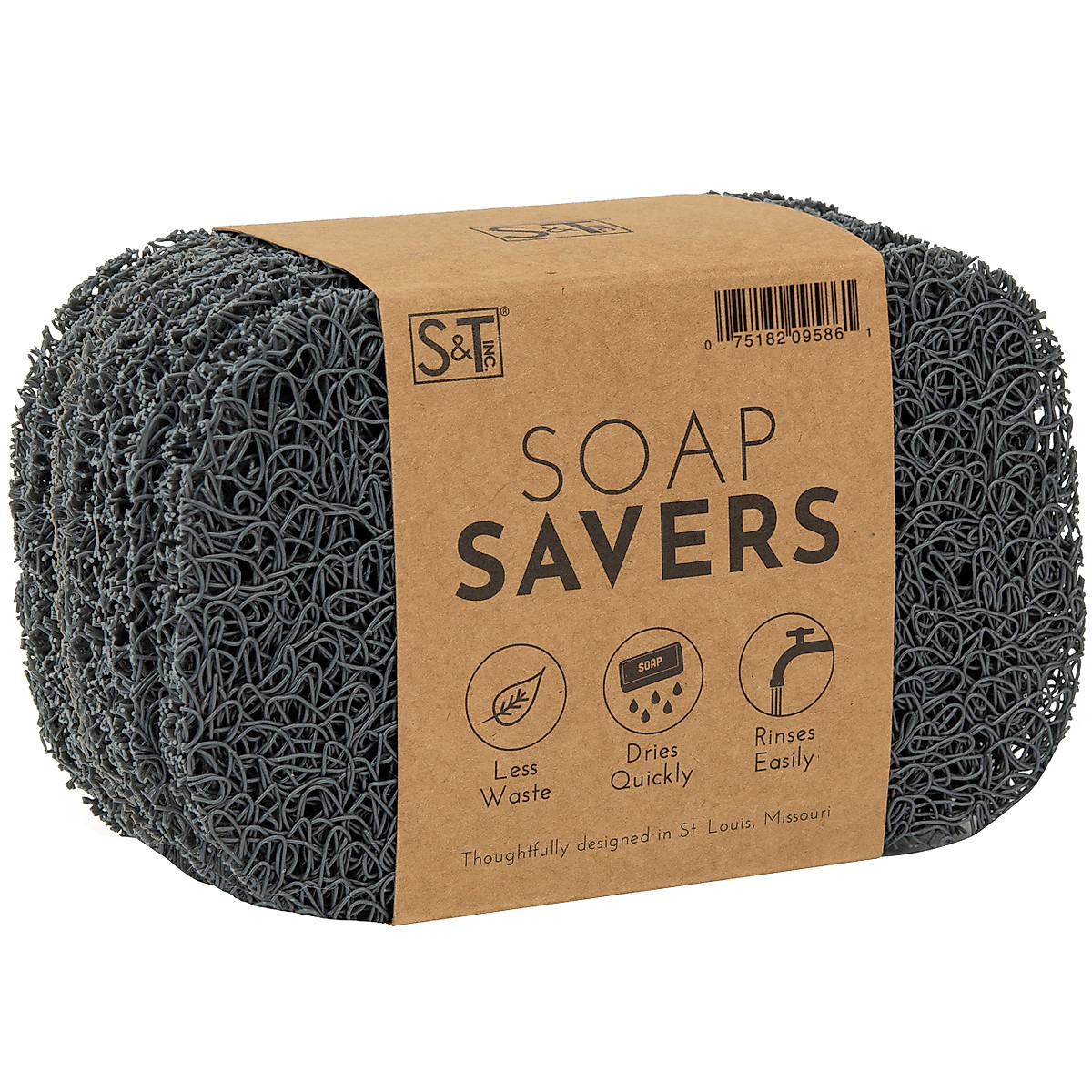 S&T INC. Soap Holder for Kitchen and Bathroom Soap Dish, Soap Saver for Hand Soap and Bar Soap, 6 Pack, 2.9 Inches by 4.4 Inches, Dark Grey