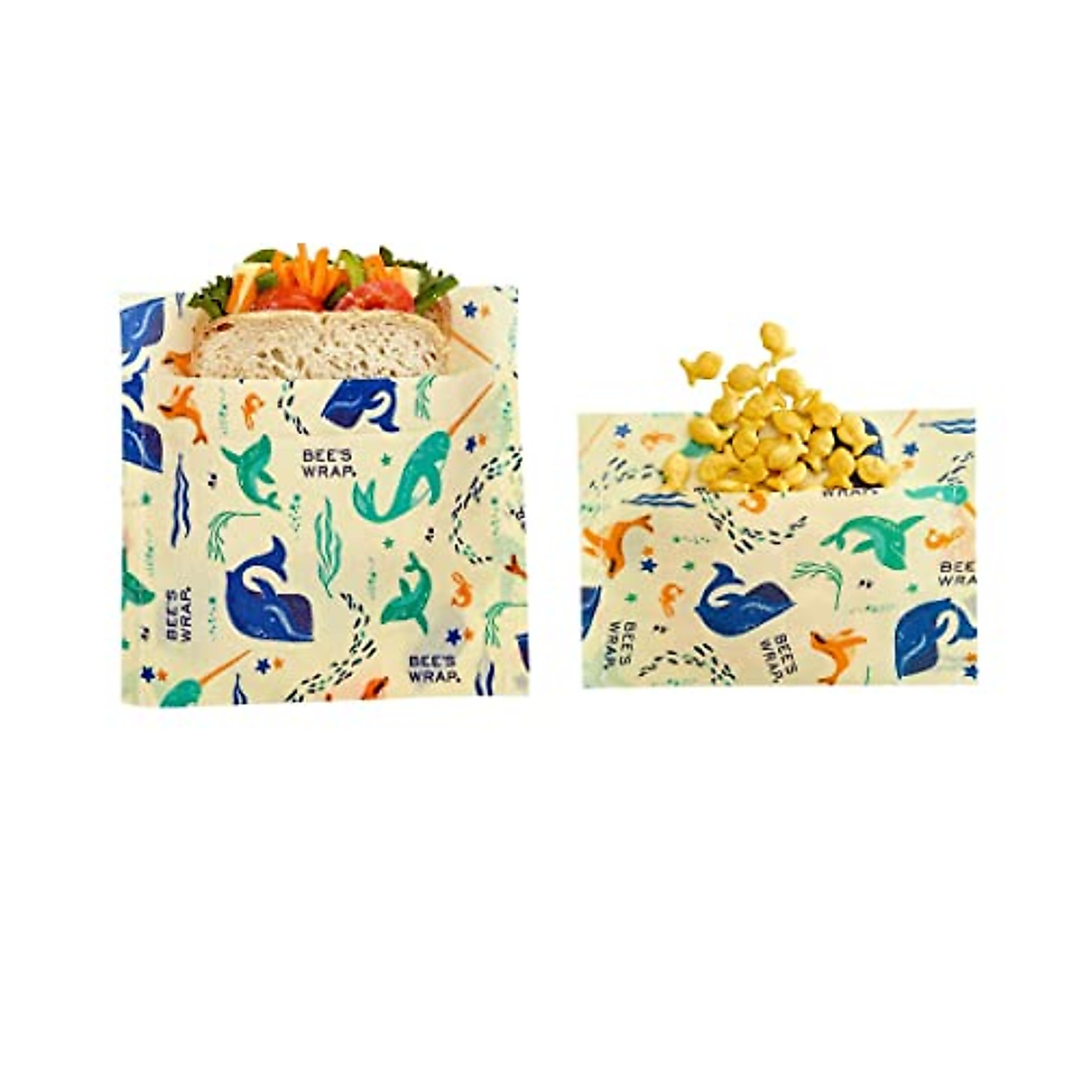 Bee's Wrap - Snack & Sandwich Bags - Made in the USA with Certified Organic Cotton - Plastic and Silicone Free - Eco-Friendly Reusable Vegan Food Wrap - Under the Sea Print