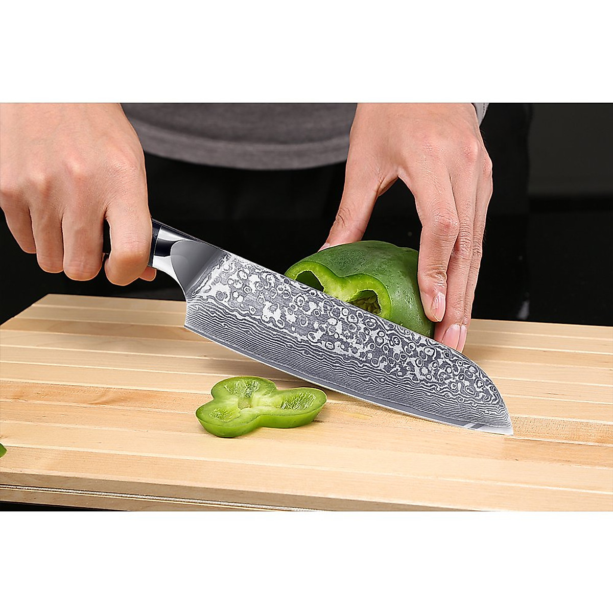 Kitchen Emperor Santoku Knife, Damascus Kitchen Knife, Professional Chef Knife with Comfortable G10 Handle Full Tang