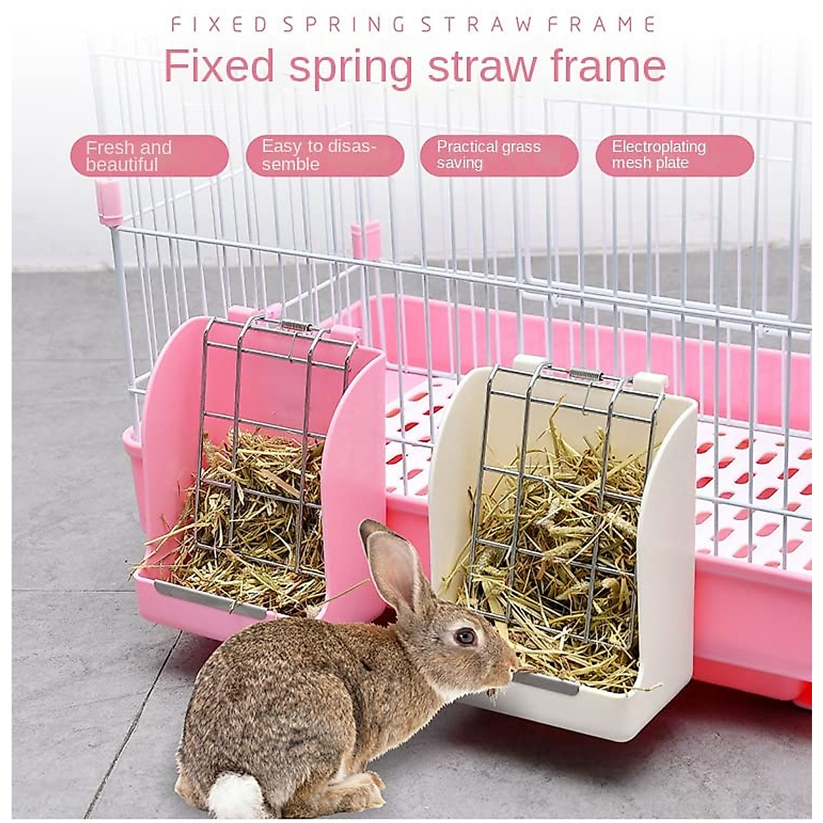 Yrvanity Rabbit Hay Feeder Guinea Pig Chinchillas Less Wasted and Mess Hay Rack Plastic Food Bowl for Bunny and Other Small Animals (Beige), Blue,Beige,Pink