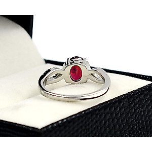 8X6 MM Natural Red Ruby Oval Cut Gemstone 925 Sterling Silver July Birthstone Solitaire Unisex Proposal Ring Love and Friendship Gift For Girlfriend (Rhodium Plated Silver, 8.5)