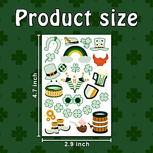 Partywind 200 Styles (10 Sheets) Glow St Patrick's Day Kids Temporary Tattoos, Saint Patricks Day Decorations Party Supplies Favors, Irish Tattoo Stickers with Shamrock for Kids
