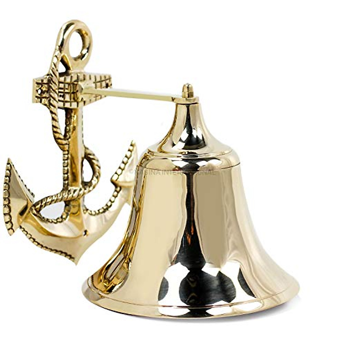 Nagina International 9" Premium Brass Polished Decorative Ornamental Anchor Bell | Pirate's Decorative Ship's Bell | Maritime Ocean Home Decor | Beach House Metal Bell
