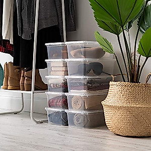 IRIS USA 6.7 Qt. Plastic Storage Container Bin with Latching Lid, Stackable Nestable Shoe Box Tote Shoebox Closet Organization School Art Supplies - Clear, 18 Pack