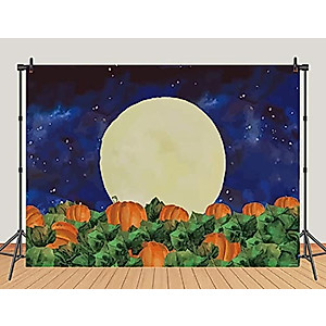 Halloween Pumpkin Field Photography Background Starry Sky Night Moon Halloween Backdrops Baby Shower Birthday Party Photo Studio Props Banner 7x5ft