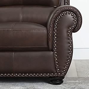 Abbyson Living Austin Leather Loveseat - Traditional Design, Nailhead Trim, Brown
