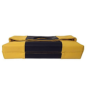 JNB Synthetic Leather Color Block Fold Over Clutch, Mustard/Black