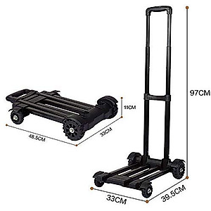 JF-XUAN Cart Foldable Trailer, Black Luggage Trolley Warehouse Truck