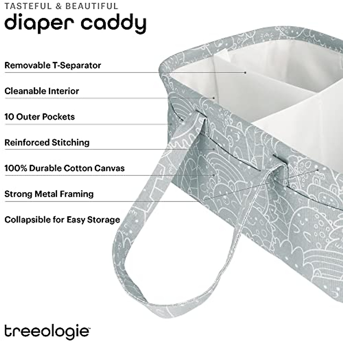 Baby Diaper Caddy Organizer Basket for Nursery Changing Table - Car Storage Bin Tote Bag for Nappy, Diapers, and Wipes - Newborn Registry Shower Gift for Girl and Boy Must Haves - Travel Bin (Gray)
